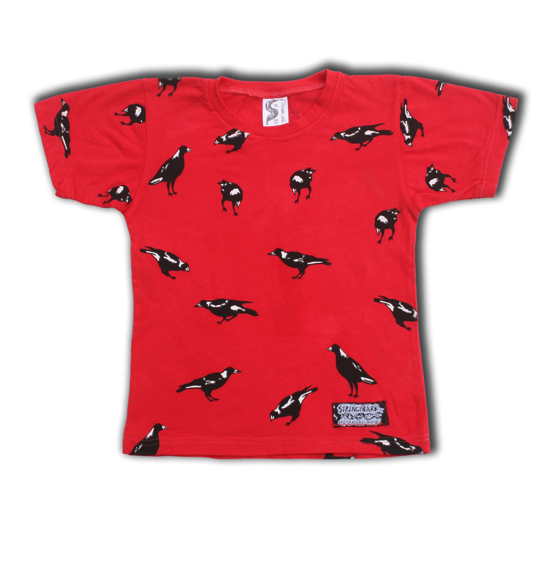 KIDS UNISEX T-SHIRT AUSTRALIAN MAGPIE in Primary Red – Stringybark Graphics